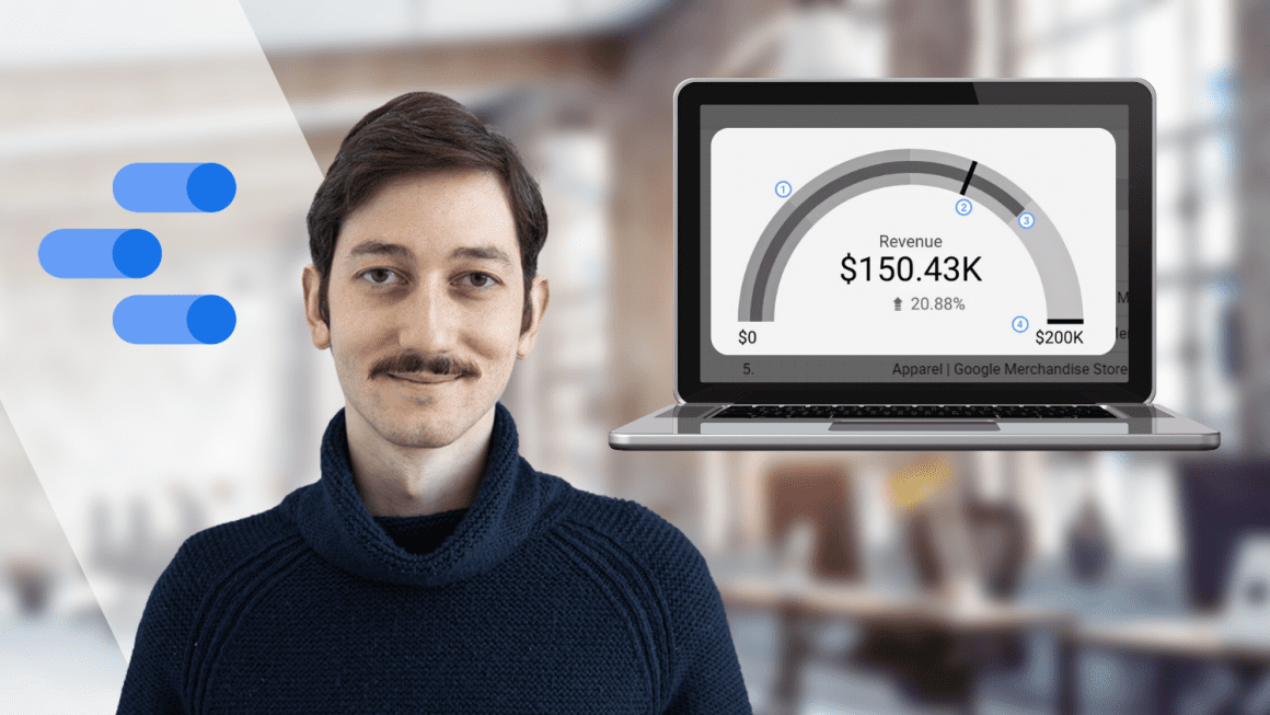 How to configure a gauge chart to track performance against a goal?